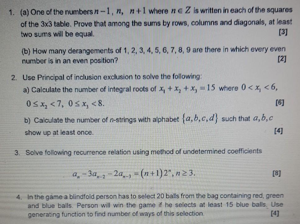 Solved 1. (a) One of the numbers n-1, n, n+1 where ne Z is | Chegg.com