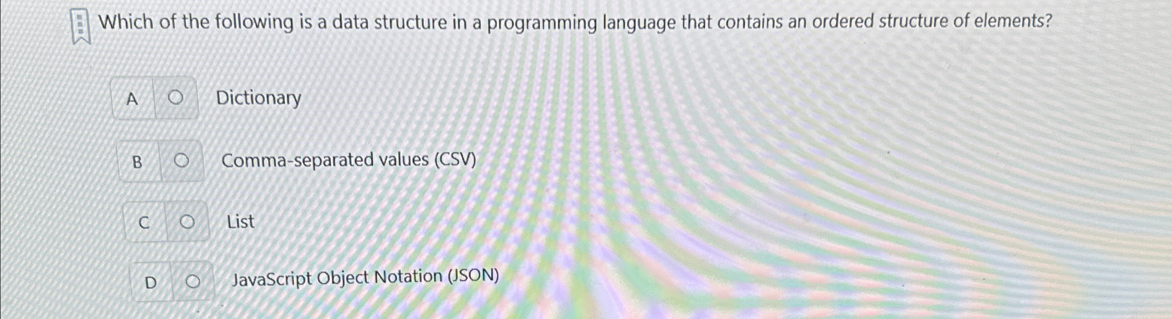 Solved Which of the following is a data structure in a | Chegg.com