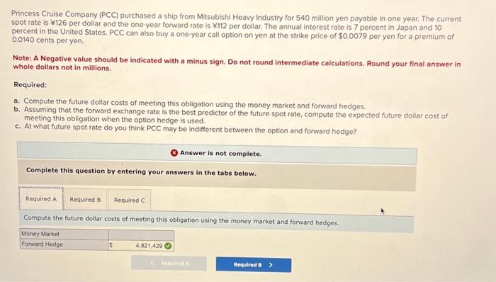 Solved Princess Cruise Company ( PCC ) purchased a ship from | Chegg.com