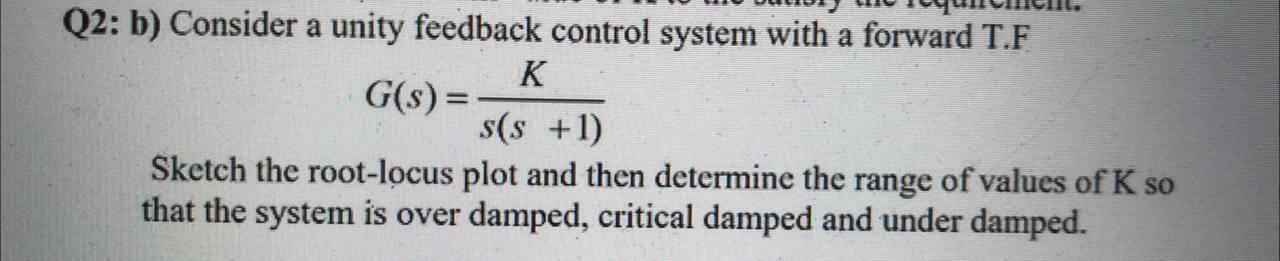 Solved Q2: b) Consider a unity feedback control system with | Chegg.com
