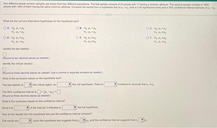 Solved Two different simple random samples are drawn trom | Chegg.com