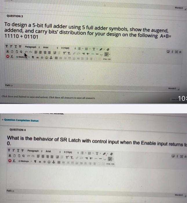 Solved QUESTION 3 To design a 5-bit full adder using 5 full | Chegg.com