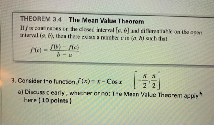 Solved THEOREM 3.4 The Mean Value Theorem If f is continuous | Chegg.com