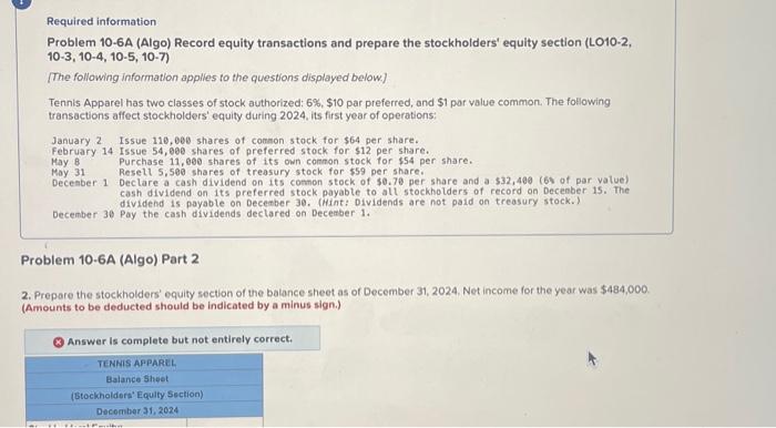 Solved Required information Problem 10-6A (Algo) Record | Chegg.com