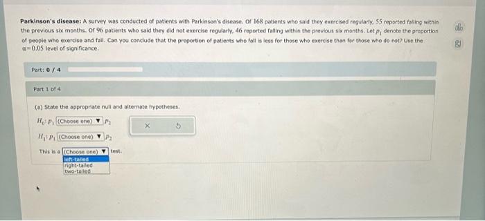 Solved Parkinson's disease: A sufvey was conducted of | Chegg.com