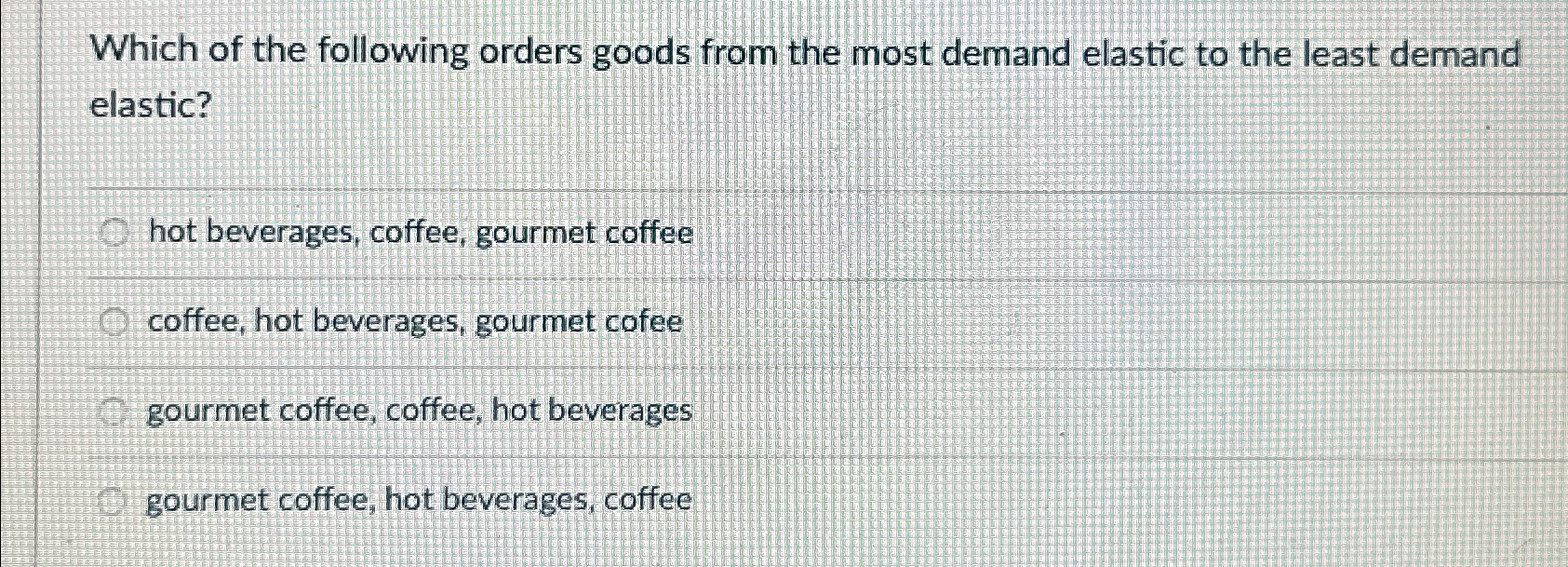 Solved Which of the following orders goods from the most | Chegg.com