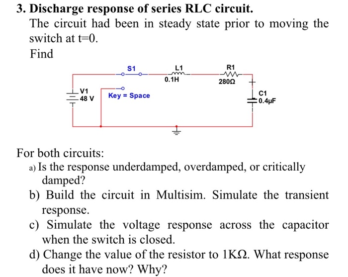 Solved 3. Discharge response of series RLC circuit. The | Chegg.com