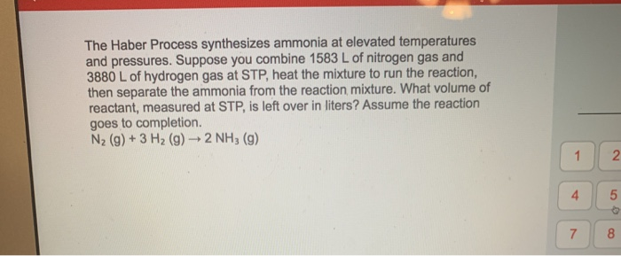 Solved The Haber Process synthesizes ammonia at elevated | Chegg.com