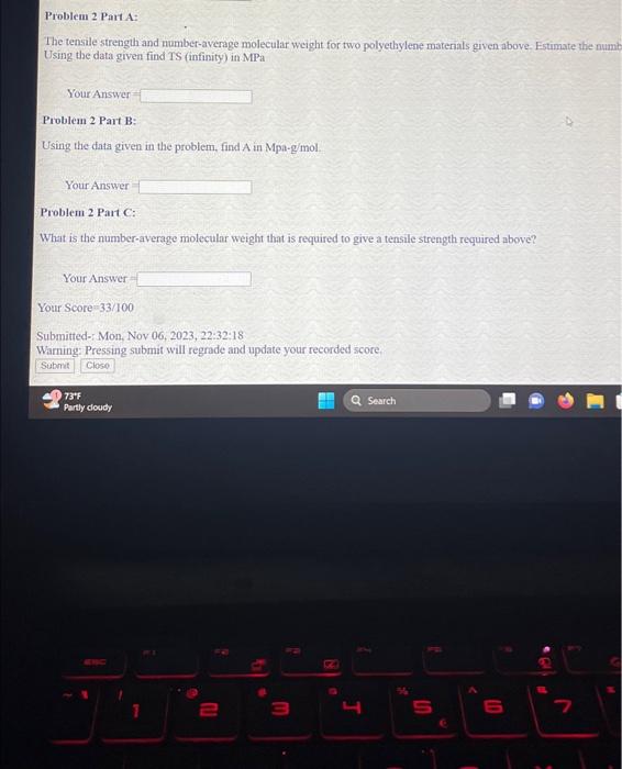 Solved Problem 2 Part A: The tensile strength and | Chegg.com