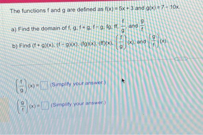 Solved The functions f and g are defined as f(x)=5x+3 and | Chegg.com