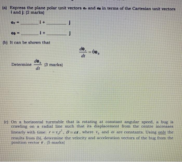Solved (a) Express the plane polar unit vectors er and en in | Chegg.com