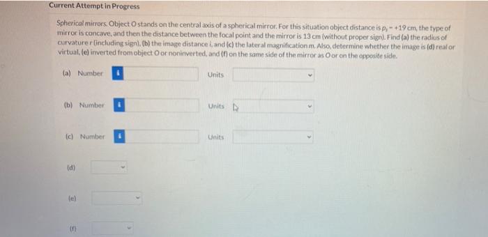 Solved Current Attempt in Progress Spherical mirrors. Object | Chegg.com