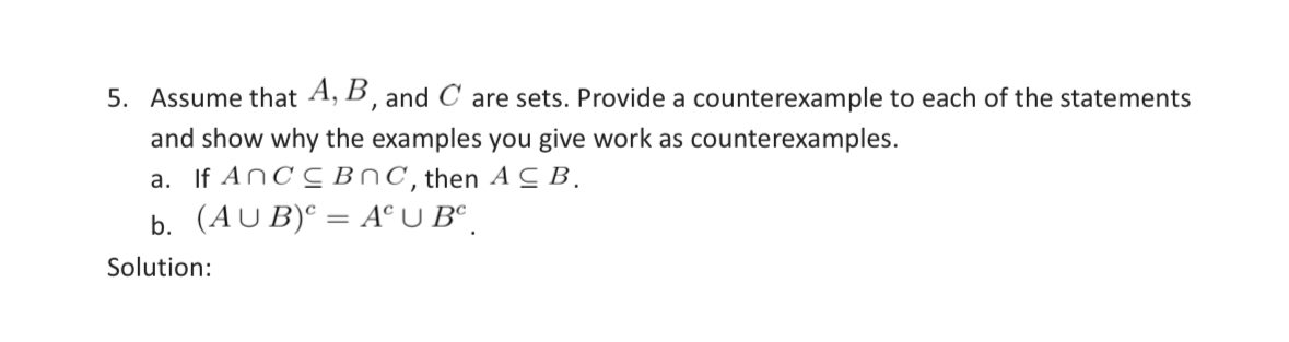 Solved Assume that A,B, ﻿and C ﻿are sets. Provide a | Chegg.com