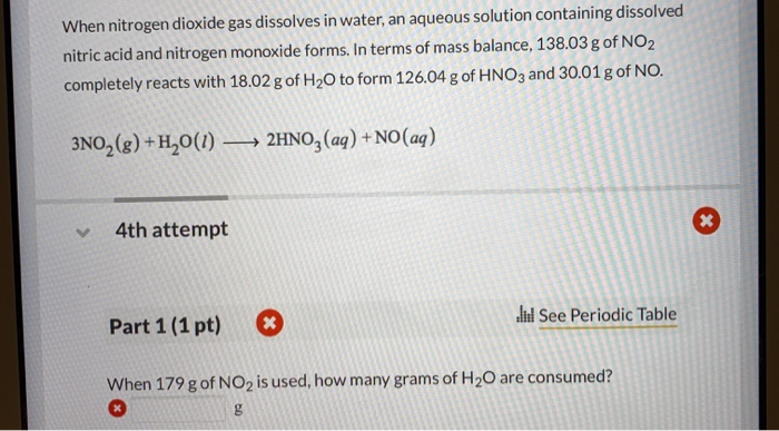 Solved When nitrogen dioxide gas dissolves in water, an | Chegg.com