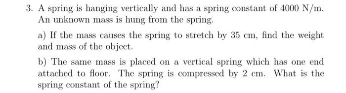 Solved 3. A spring is hanging vertically and has a spring | Chegg.com