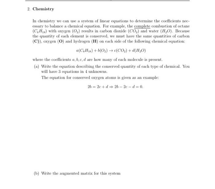Solved 2. Chemistry In chemistry we can use a system of | Chegg.com