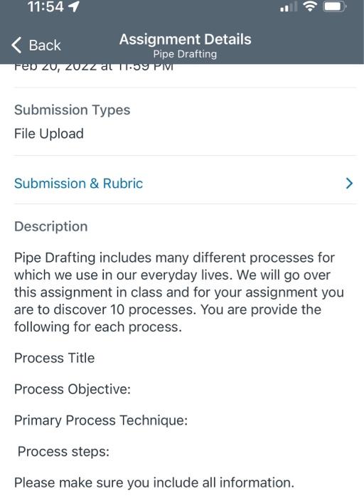 11:54 1 ( Back Assignment Details Pipe Drafting | Chegg.com