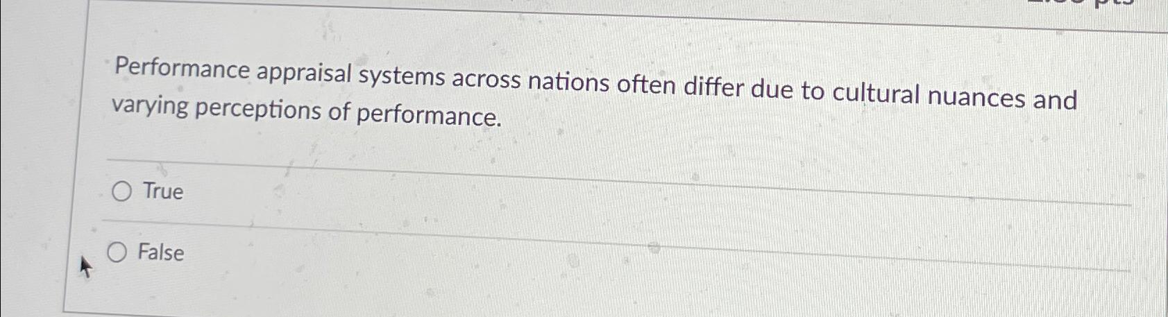 Solved Performance appraisal systems across nations often | Chegg.com