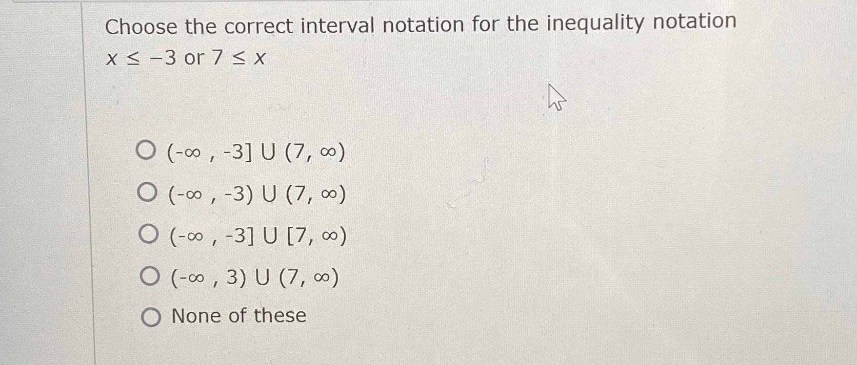 Solved Choose the correct interval notation for the | Chegg.com