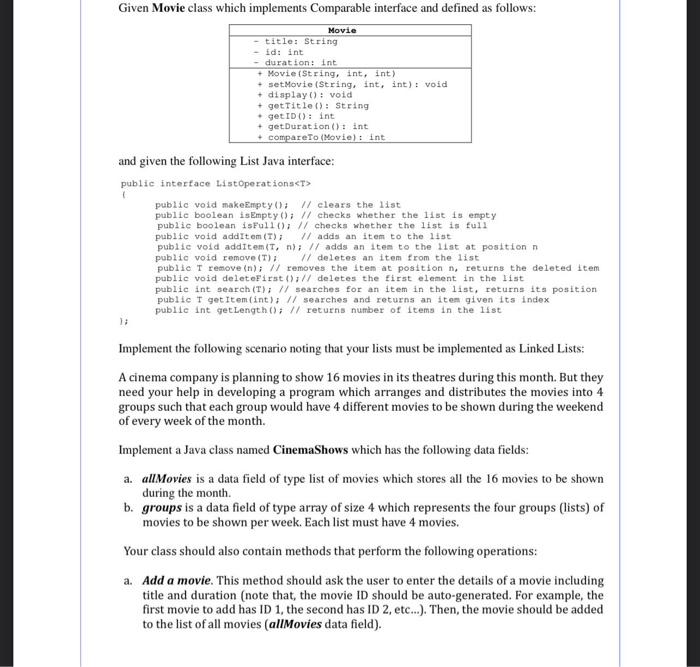 Solved Given Movie class which implements Comparable | Chegg.com