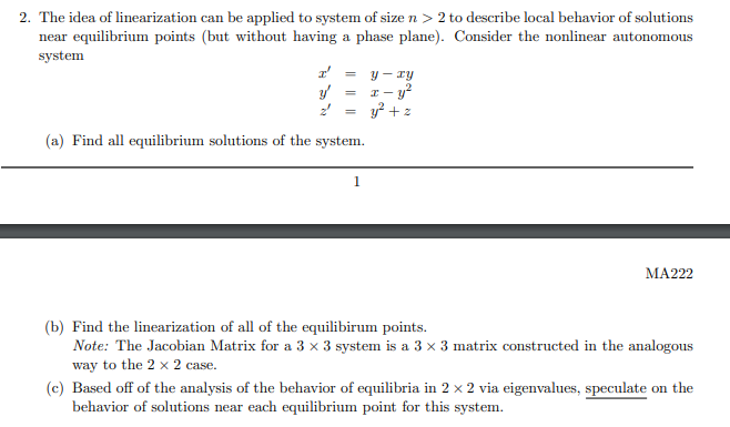 Solved populations x ﻿and y.The idea of ﻿linearization can | Chegg.com