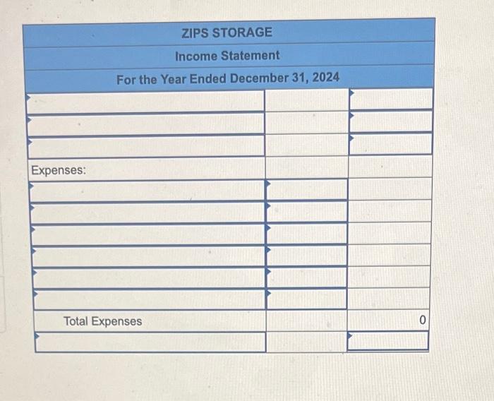 Solved ZIPS STORAGE Income Statement For the Year Ended | Chegg.com