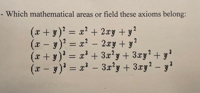 Solved Which mathematical areas or field these axioms | Chegg.com