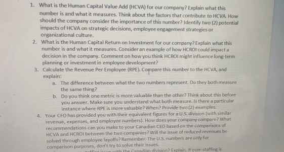 Solved What is the Human Capital Value Add (HCVA) ﻿for our | Chegg.com