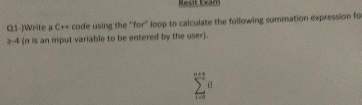 Solved Resit Exam 01.) Write a C++ code using the "for" loop | Chegg.com