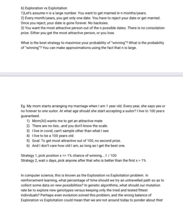 Solved 6) Exploration vs Exploitation 1)Let's assume n is a | Chegg.com