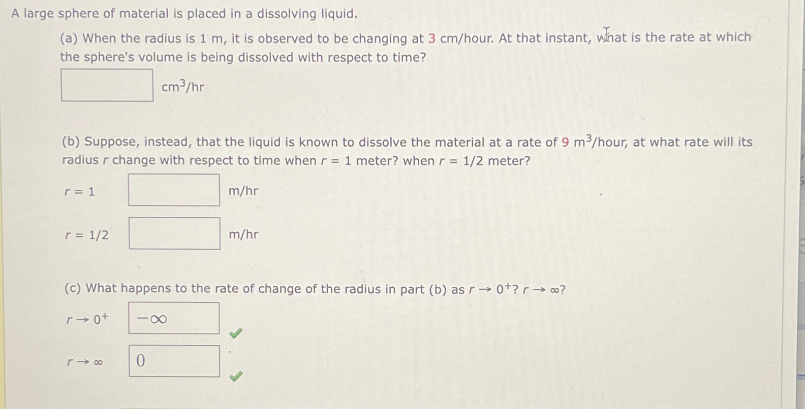 Solved A large sphere of material is placed in a dissolving | Chegg.com
