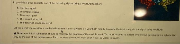 Solved In Your Initial Post Generate One Of The Following 5524