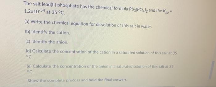 Solved The salt lead(II) phosphate has the chemical formula | Chegg.com