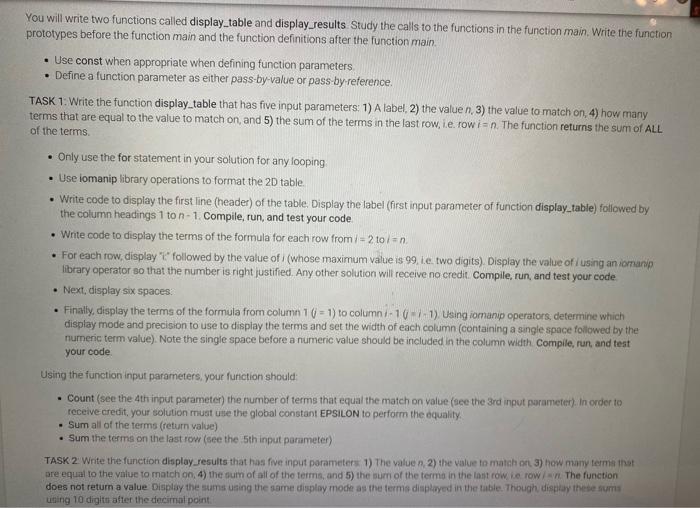 . You will write two functions called display_table | Chegg.com