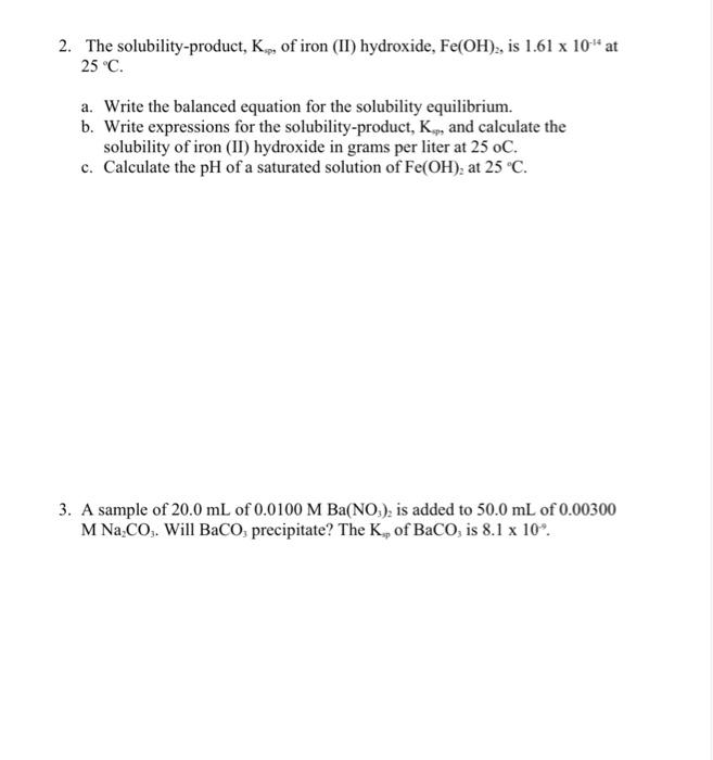 Solved 2. The solubility-product, K.,, of iron (II) | Chegg.com