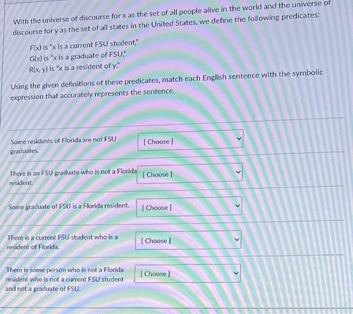 Solved With the universe of discourse for x as the set of | Chegg.com
