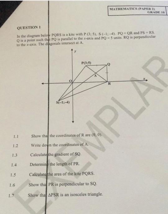 Solved MATHEMATICS (PAPER 2) GRADE 10 QUESTION 1 In the | Chegg.com
