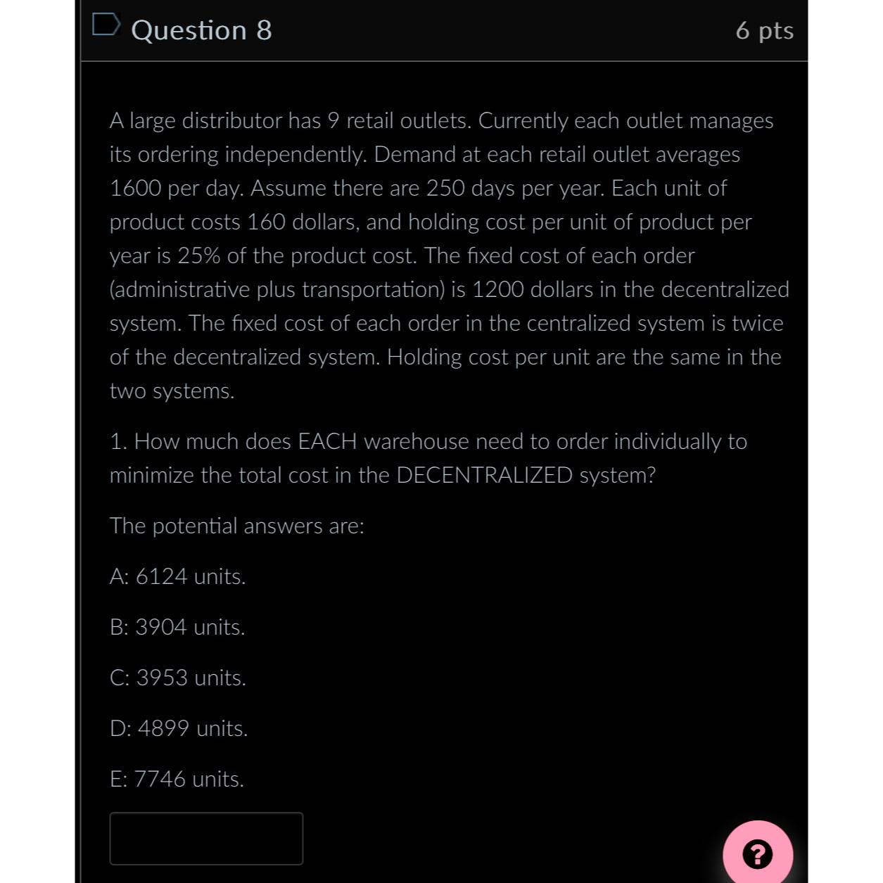 Solved Question 86 ﻿ptsA large distributor has 9 ﻿retail | Chegg.com