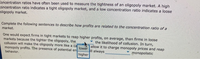 Solved Concentration ratios have often been used to measure | Chegg.com