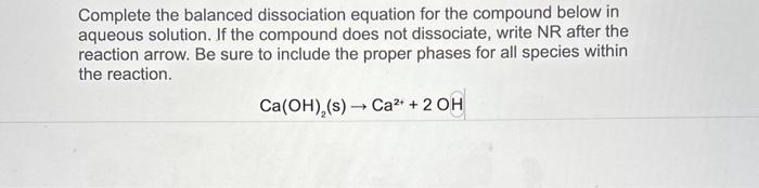Solved Complete the balanced dissociation equation for the | Chegg.com
