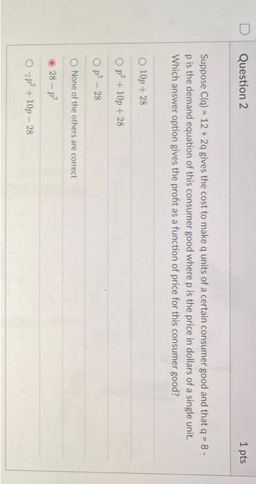 Solved Suppose C(q)=12+2q gives the cost to make q units of | Chegg.com