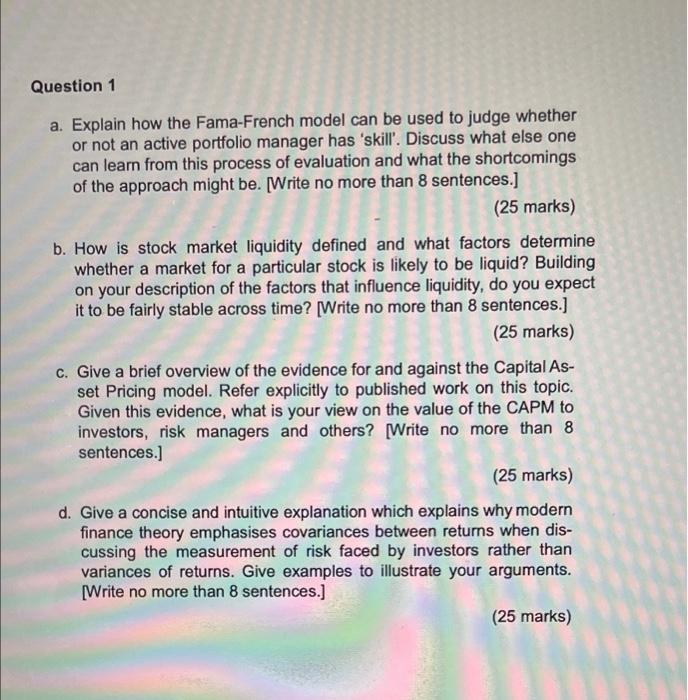 Solved Question 1 a. Explain how the Fama-French model can | Chegg.com