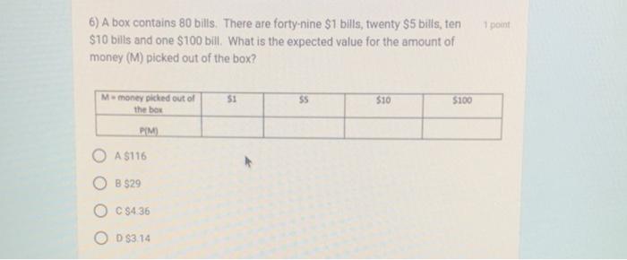 Solved 6) A box contains 80 bills. There are forty-nine $1 | Chegg.com