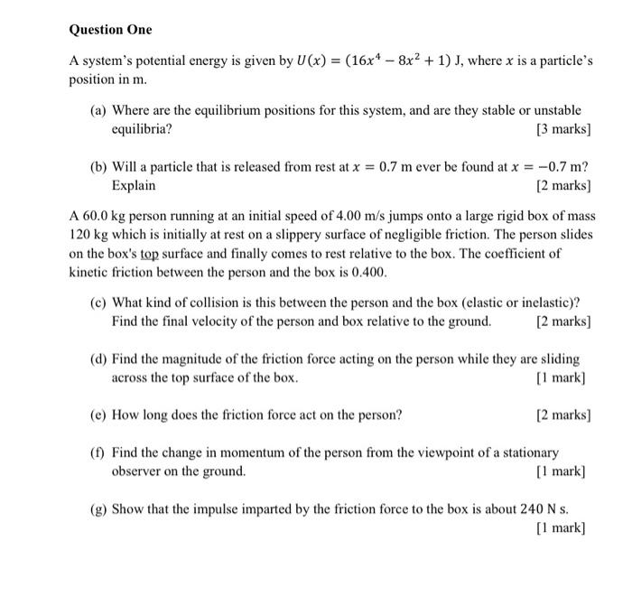 Solved A system's potential energy is given by | Chegg.com