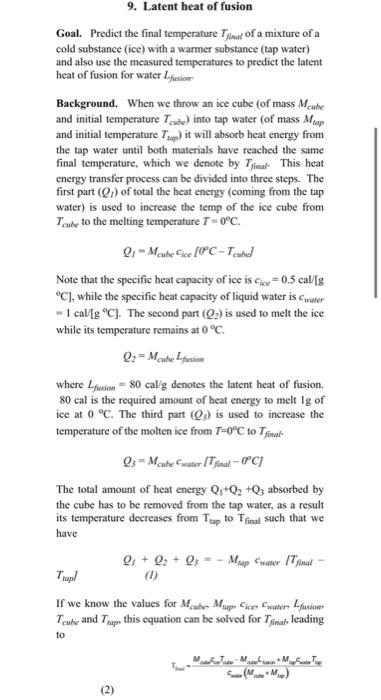 Solved Goal. Predict the final temperature Time of a mixture | Chegg.com