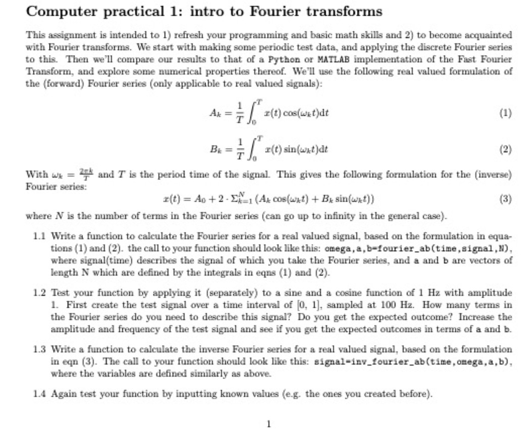 Solved Computer practical 1: intro to Fourier transformsThis | Chegg.com