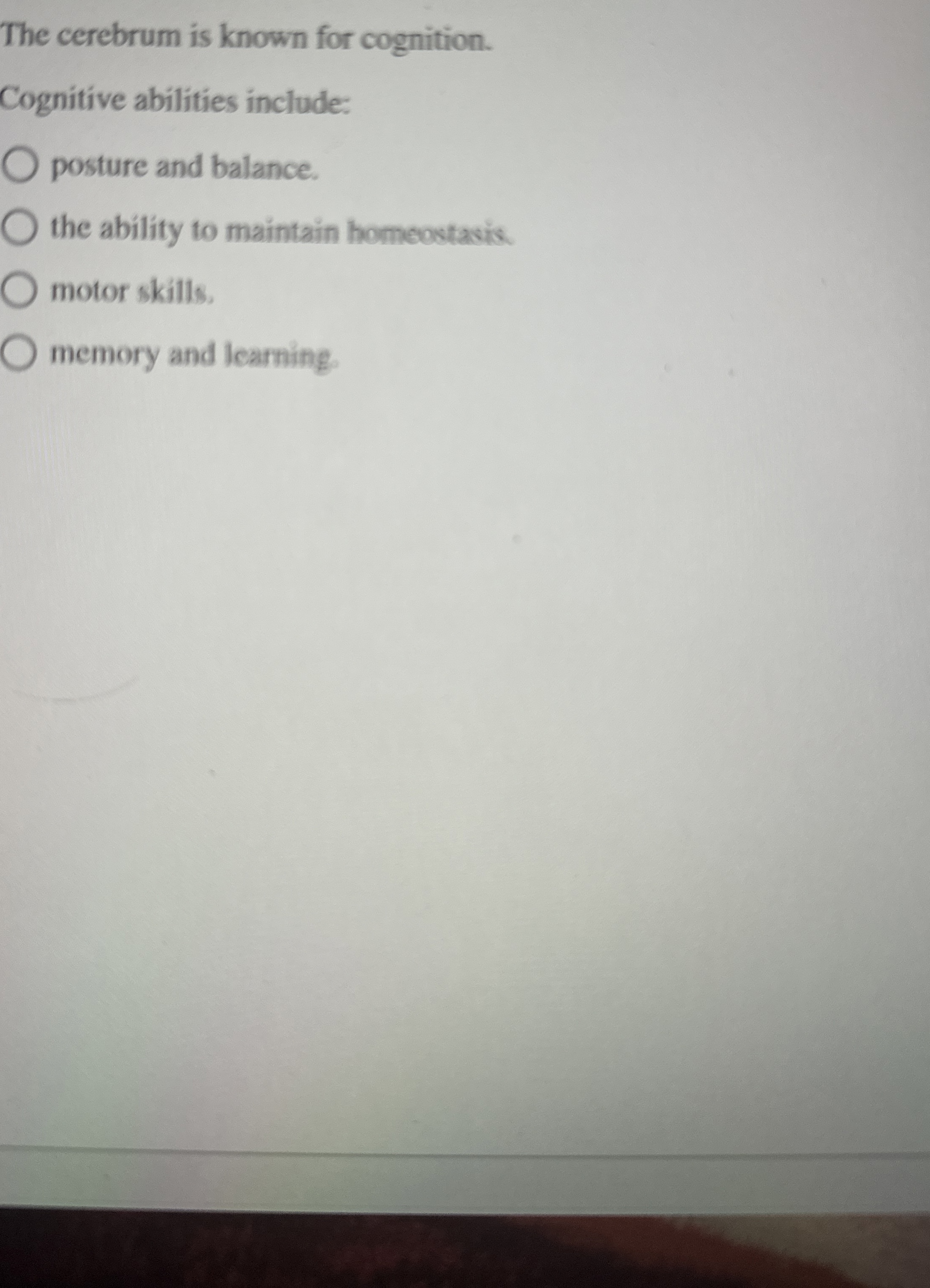 Solved The cerebrum is known for cognition.Cognitive | Chegg.com