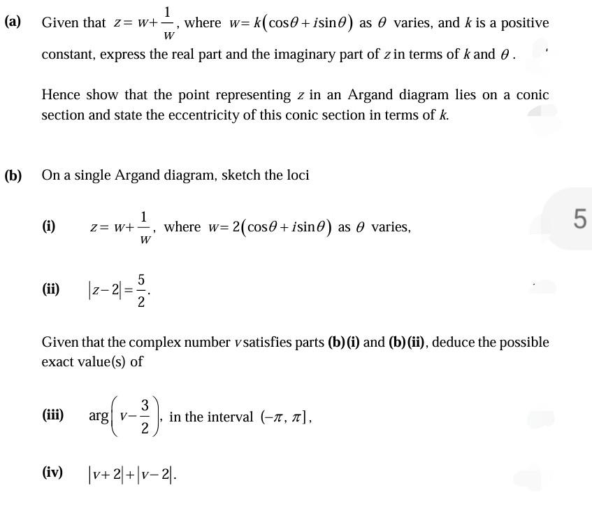Solved (a) Given that z=W+W1, where w=k(cosθ+isinθ) as θ | Chegg.com