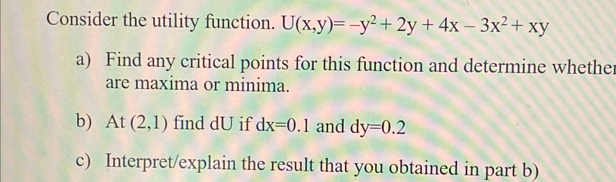 Solved Consider the utility function. | Chegg.com