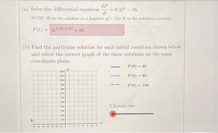 Solved (a) Solve the differential equation dtdP=0.2P−16. | Chegg.com